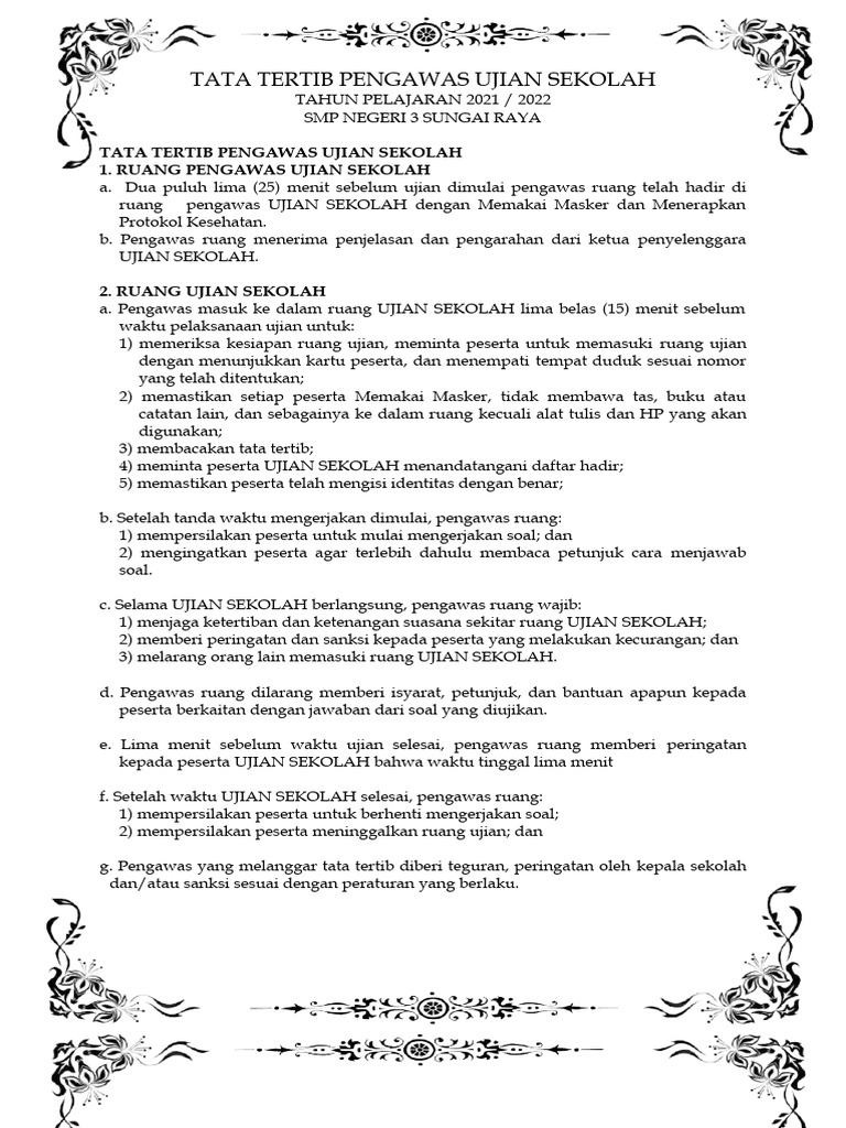 TATA TERTIB Pengawas Dan Peserta US 2022 | PDF