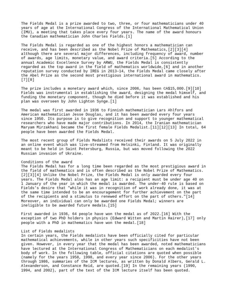 Fields Medal | PDF | Mathematical Analysis | Geometry