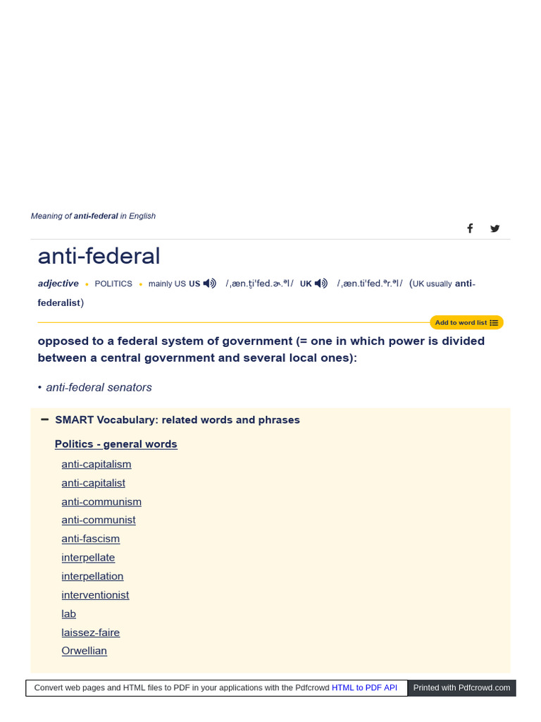 Dictionary Cambridge Org Dictionary English Anti Federal | PDF