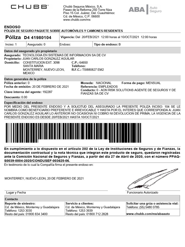 Póliza: Endoso | PDF | Póliza de seguros