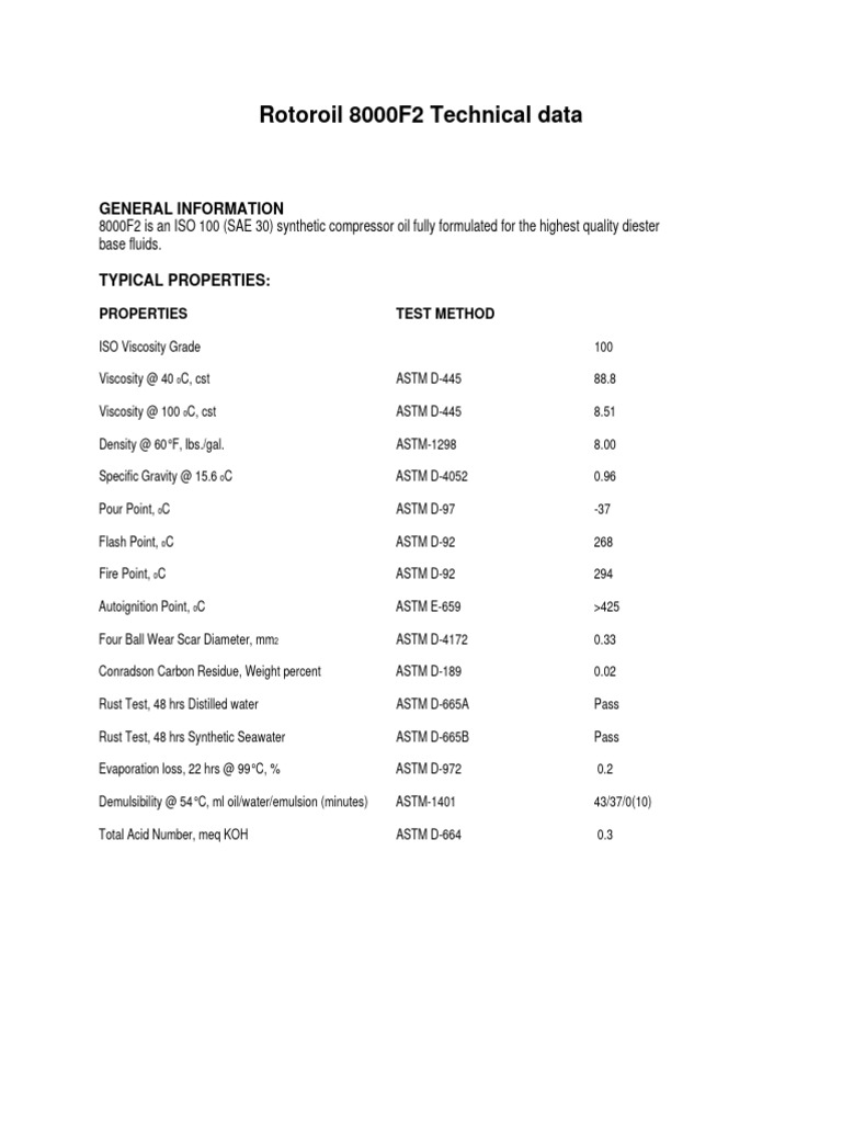 Rotoroil 8000F2 Technical Data | PDF