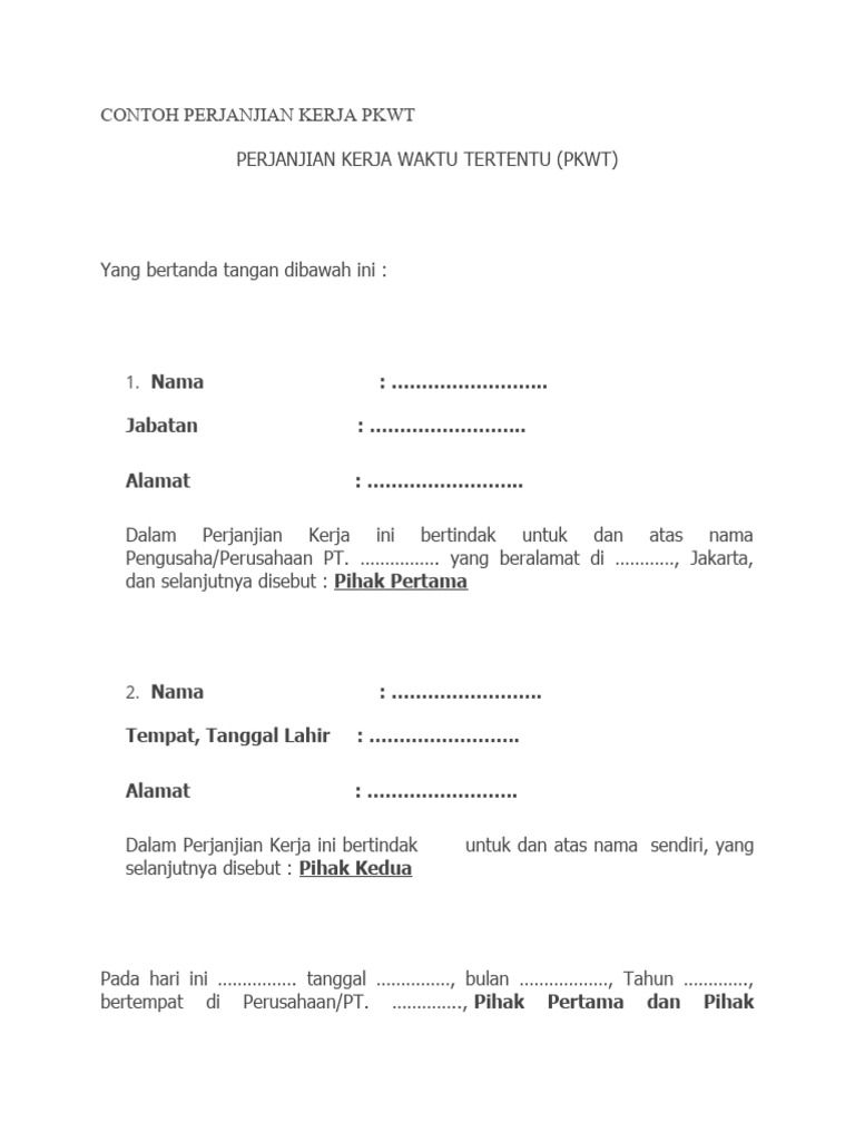 Contoh Perjanjian Kerja Pkwt Pdf