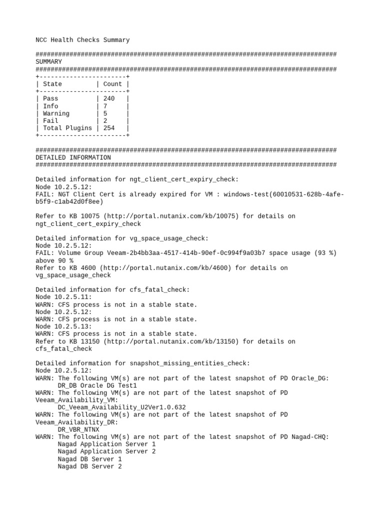NCC Health Check Summary Report | PDF | Backup | Distributed Computing ...