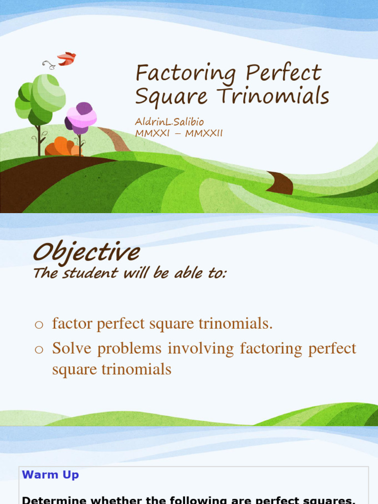 Factoring Perfect Square Trinomials Pdf Area Factorization