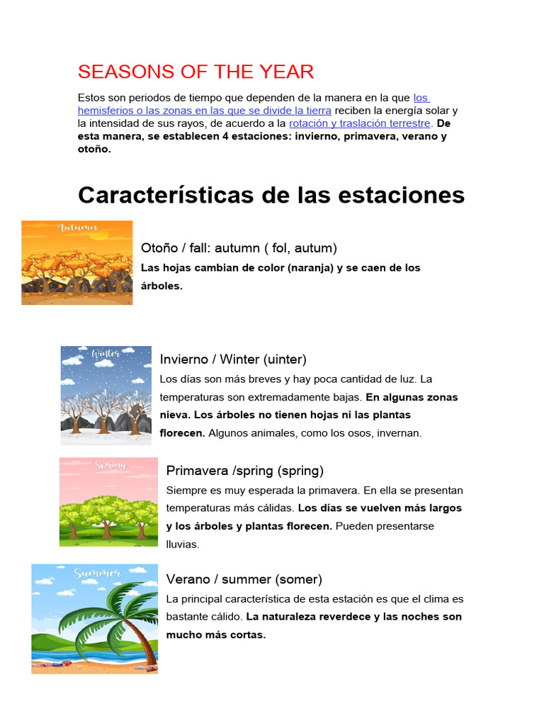 SEASONS OF THE YEAR - Docx Escritura 2do Grado | PDF | Hogar y jardín