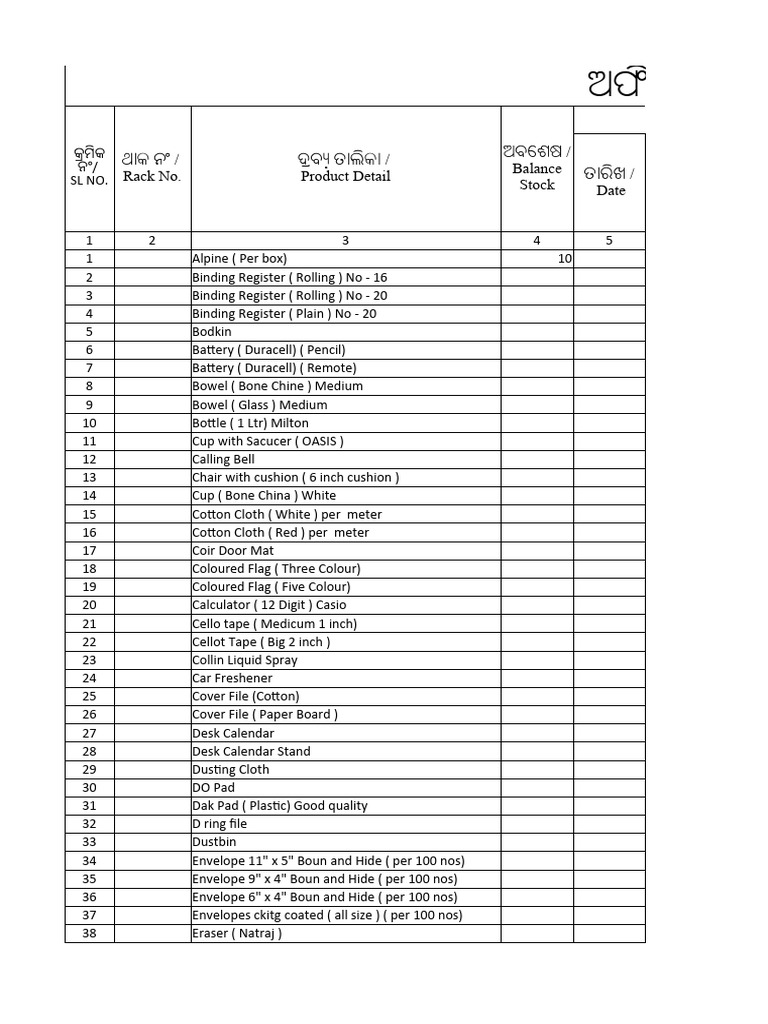 Stock Register | PDF | Secondary Sector Of The Economy | Tools