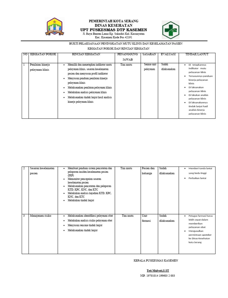 9 1 3 3 Bukti Pelaksanaan Program Mutu Klinis Dan Keselamatan Pasien | PDF