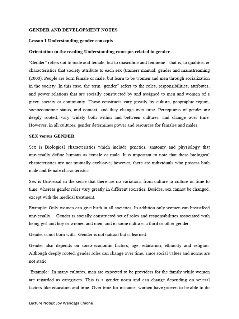 Gender and Development Notes | PDF | Discrimination | Gender Studies Gender and Development Notes | PDF | Discrimination | Gender Studies