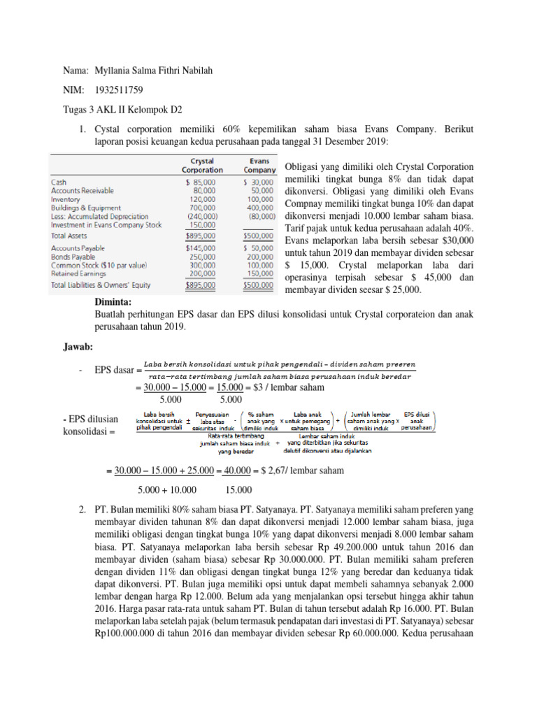 Tugas 3 AKL II | PDF | Pengelolaan Keuangan & Uang