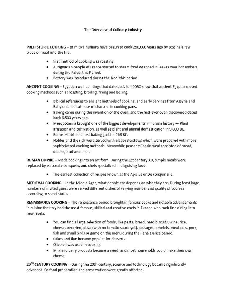 History and Structure of Culinary Arts | PDF | Chef | Cooking