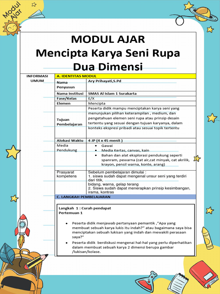 Modul Ajar Seni Rupa - Mencipta Karya Seni Rupa 2 Dimensi - Fase E | PDF