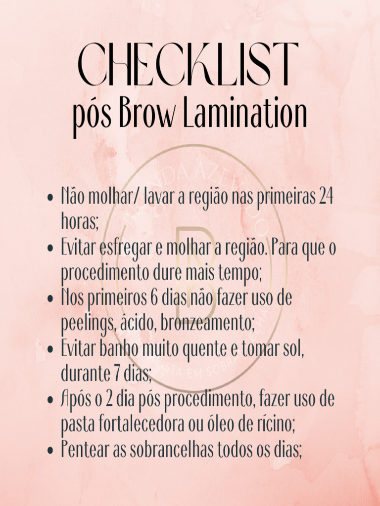 Checklist Pós Brow Lamination | PDF
