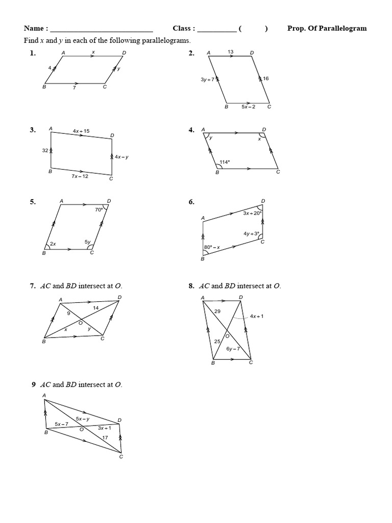 8.2 Prop. of Parallelogram | PDF | Elementary Mathematics | Geometry