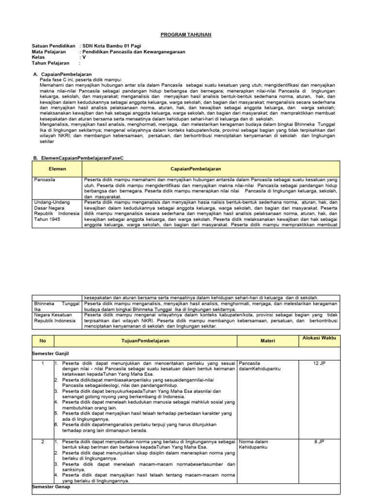 Prota PPKN Kelas 5 | PDF