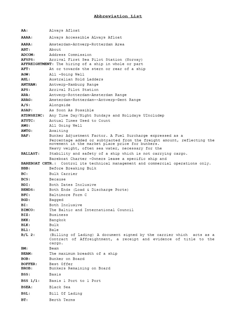 Shipping Abbreviations Reference Guide | PDF | Cargo | Ships