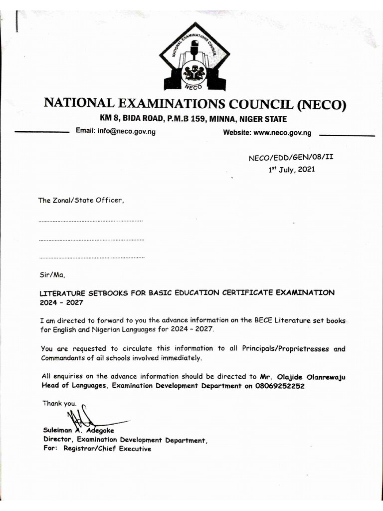 Literature Setbooks For Bece 2024-2027 | PDF