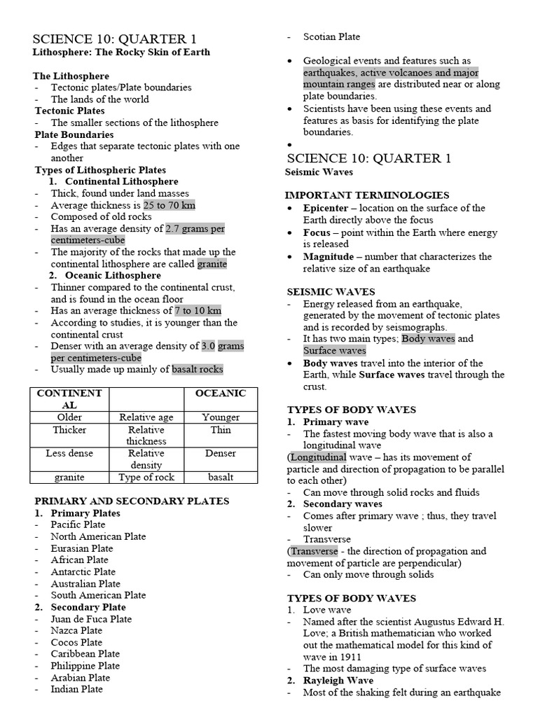 Science 10 - Quarter 1 | PDF | Plate Tectonics | Nature