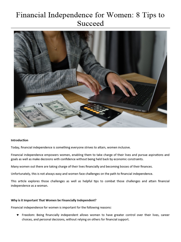 8 Tips for Women's Financial Independence | PDF | Cost Of Living ...