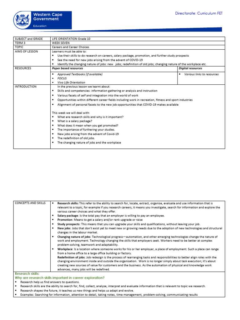 Life Orientation Grade 10 Term 3 Week 7 - 2020 | Download Free PDF ...