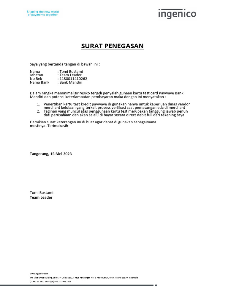 Surat Penegasan | PDF