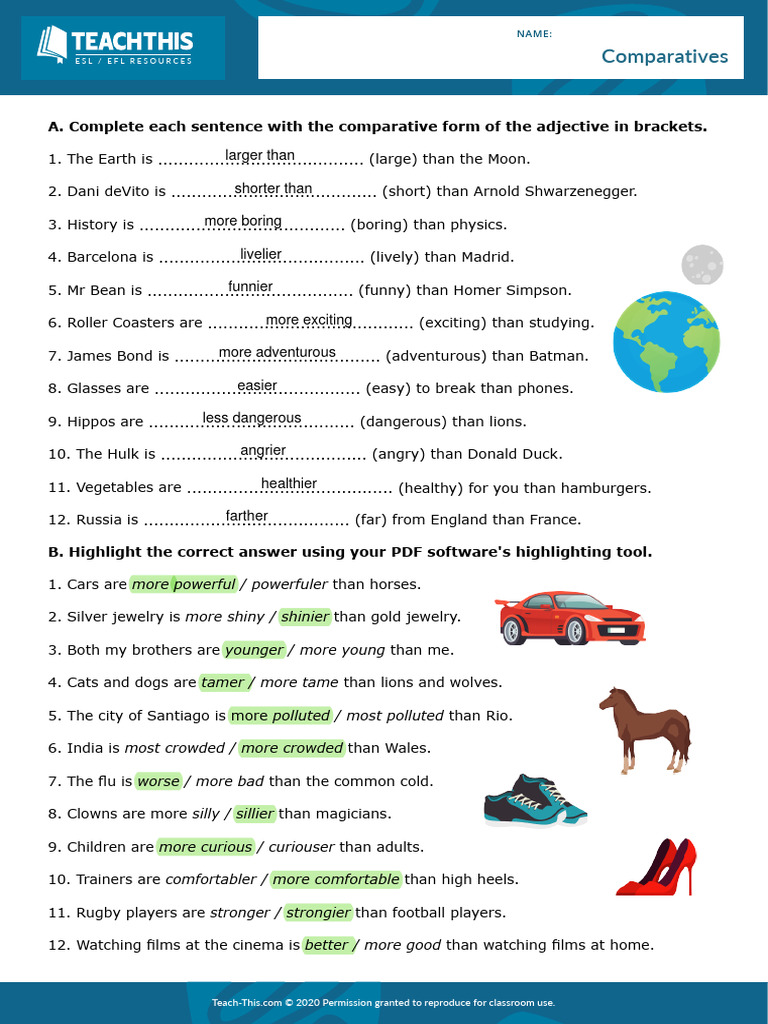 B1 Comparative Adjectives Exercises | PDF