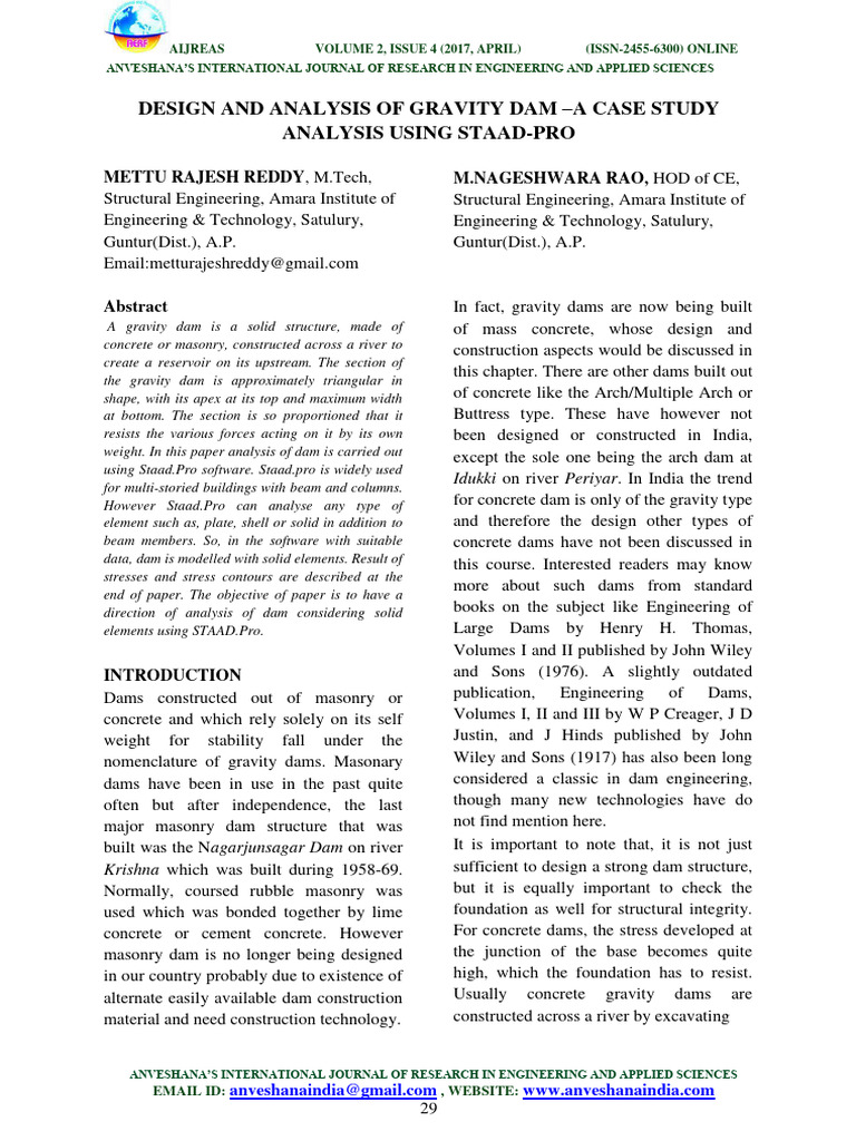 Design and Analysis of Gravity Dam - A Case Study Analysis Using Staad Pro 1 | PDF | Dam | Bending