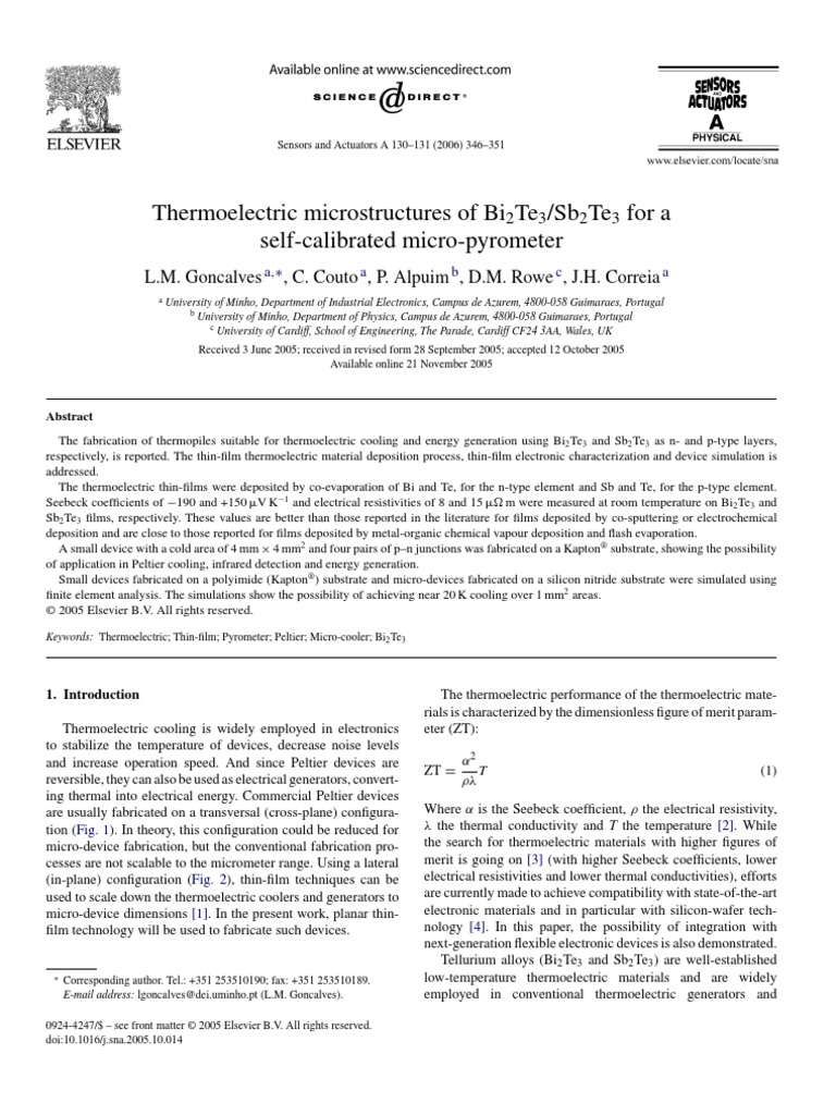 Thermoelectric Microstructures of Bi Te /SB Te For A Self-Calibrated ...