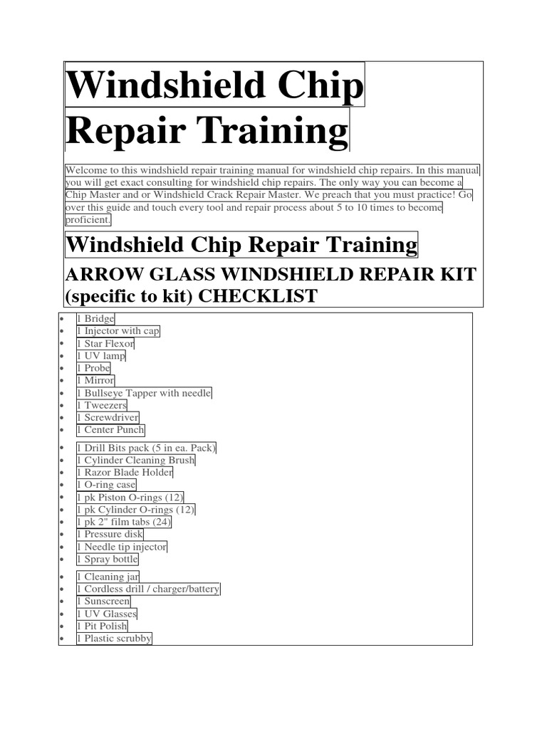 Windshield Chip Repair Training Arrow Glass | PDF | Piston | Glasses