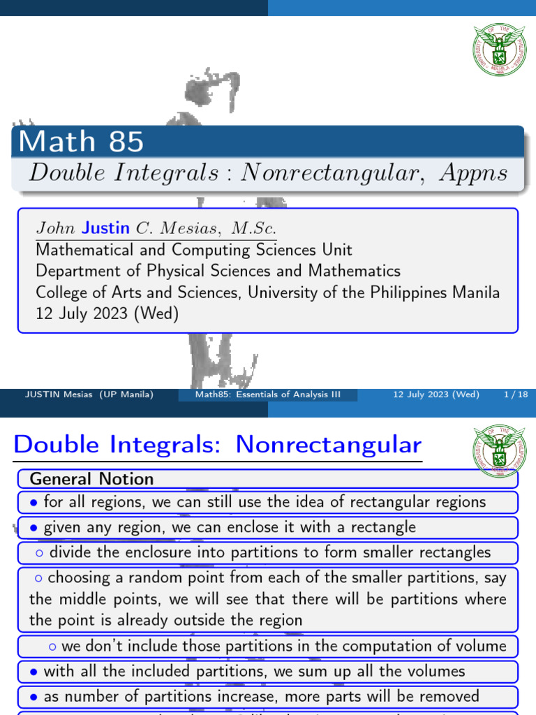 Double Integrals in Nonrectangular Regions | PDF | Integral | Torque