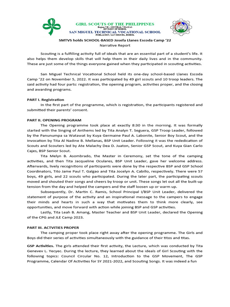 GSP Scouting Narrative Report | PDF | Scouting | Youth Movements