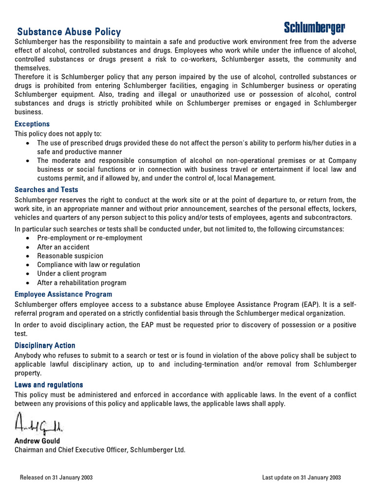 SL Substance Abuse Policy Iso | PDF | Substance Abuse | Driving Under ...