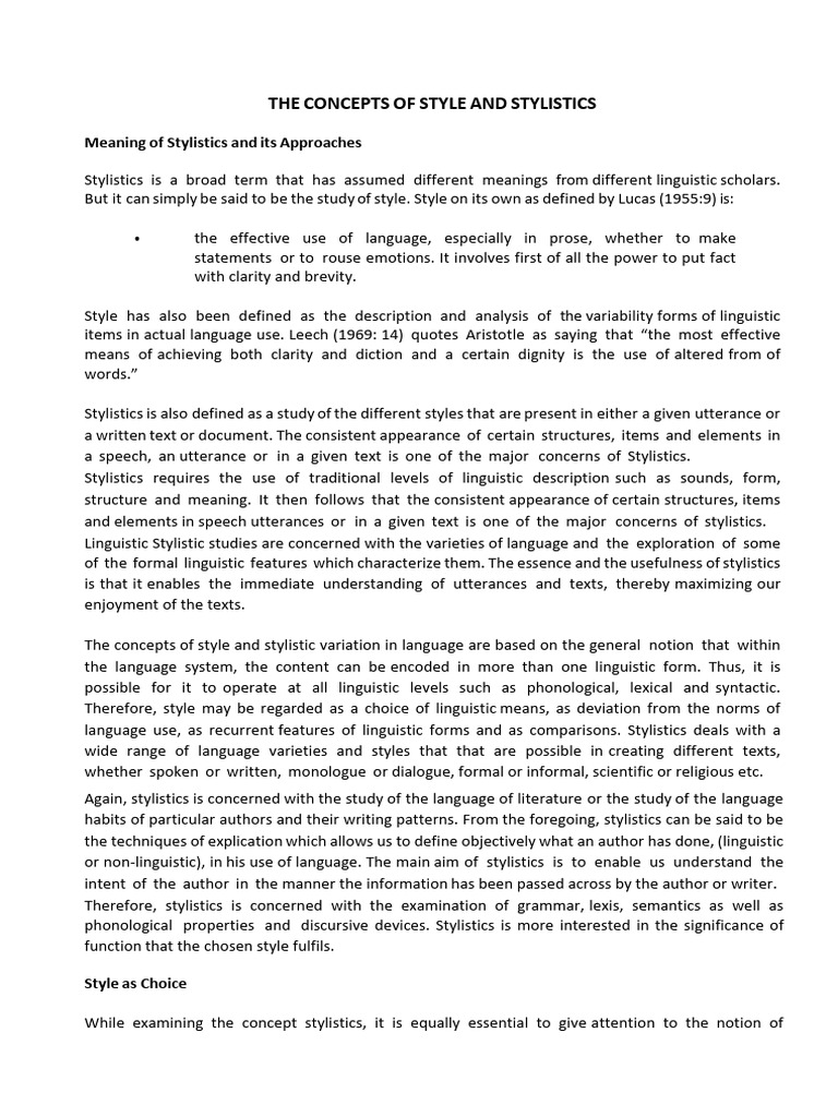 The Concepts of Style and Stylistics | PDF | Linguistics | Consonant