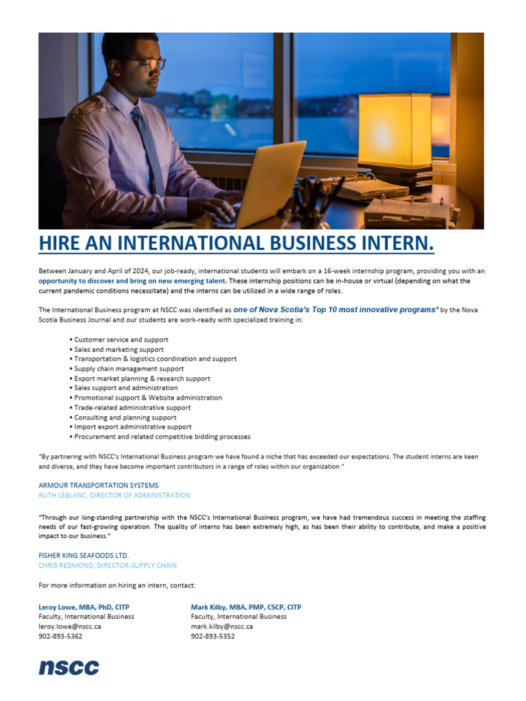 NSCC International Business Internship - Flyer | PDF | Résumé | Internship