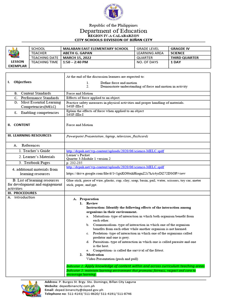 Science 4 Lesson Exemplar q4 w2 Apr 25-29-2022 | PDF | Learning | Teachers