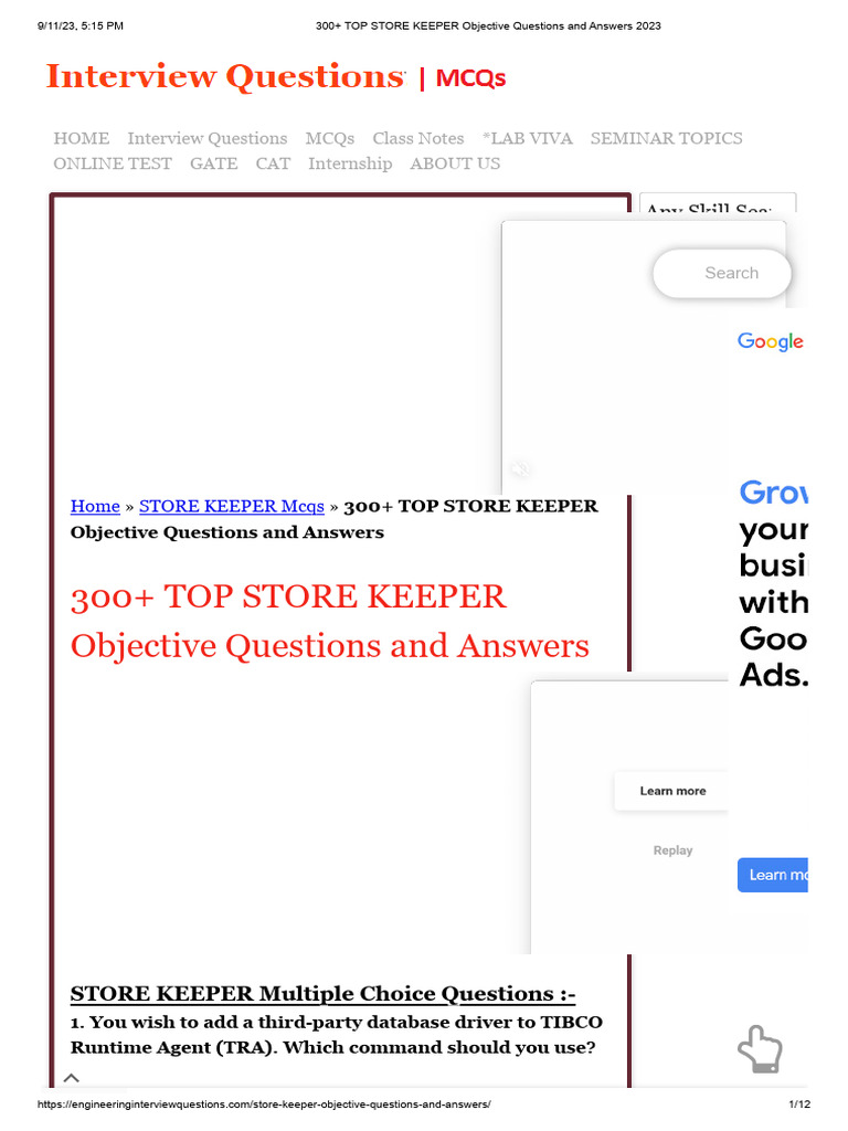 Computer 300+ TOP STORE KEEPER Objective Questions and Answers 2023 ...