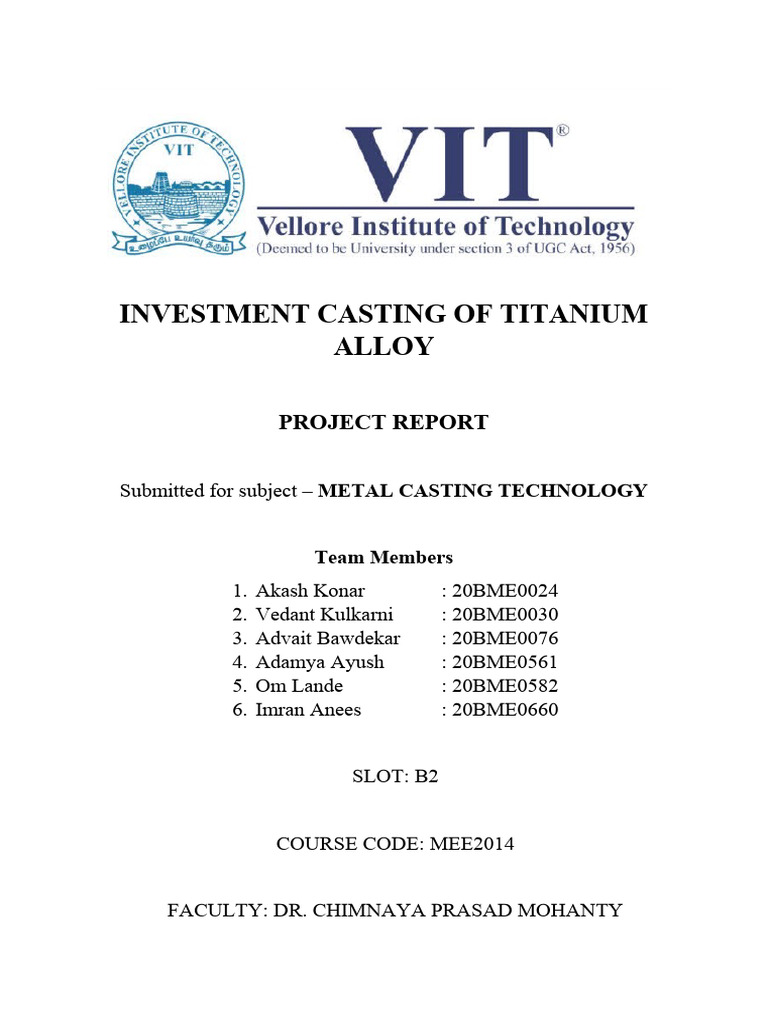 Investment Casting of Titanium Alloy Report | PDF | Casting | Building Engineering