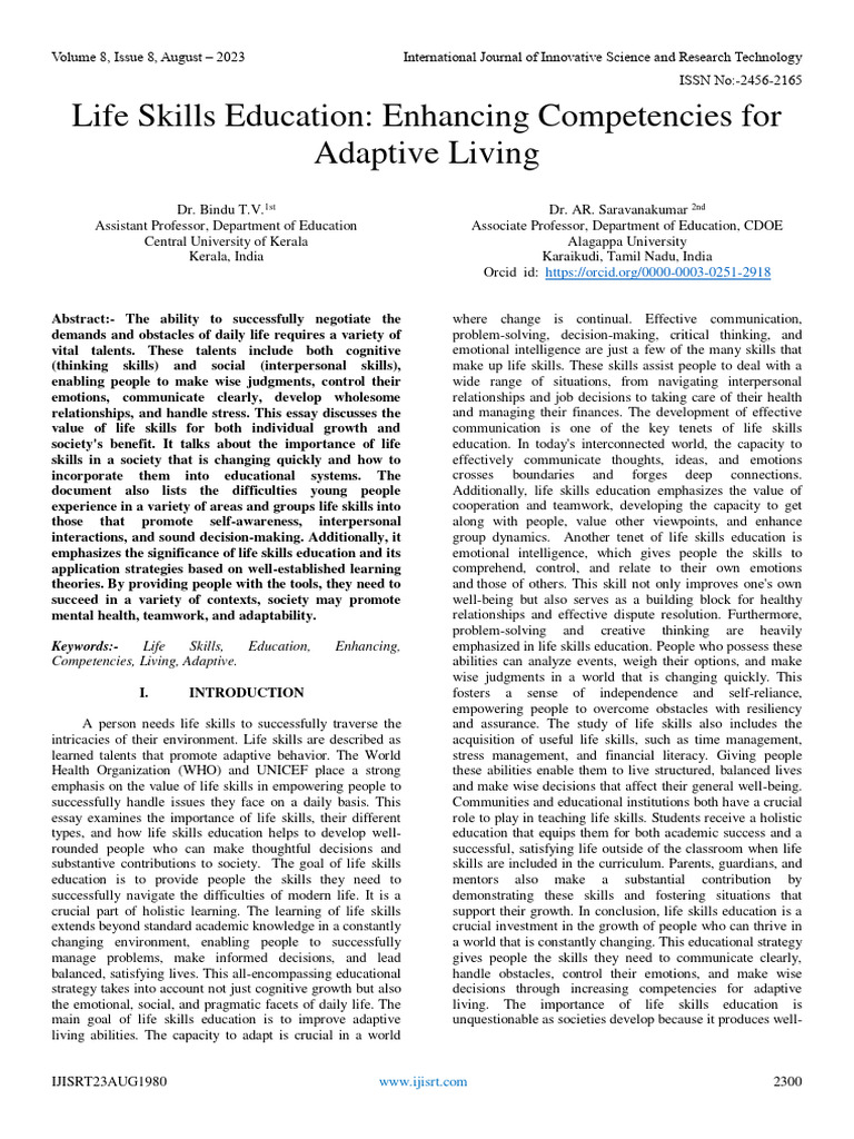 Life Skills Education: Enhancing Competencies For Adaptive Living | PDF ... Life Skills Education: Enhancing Competencies For Adaptive Living | PDF ...