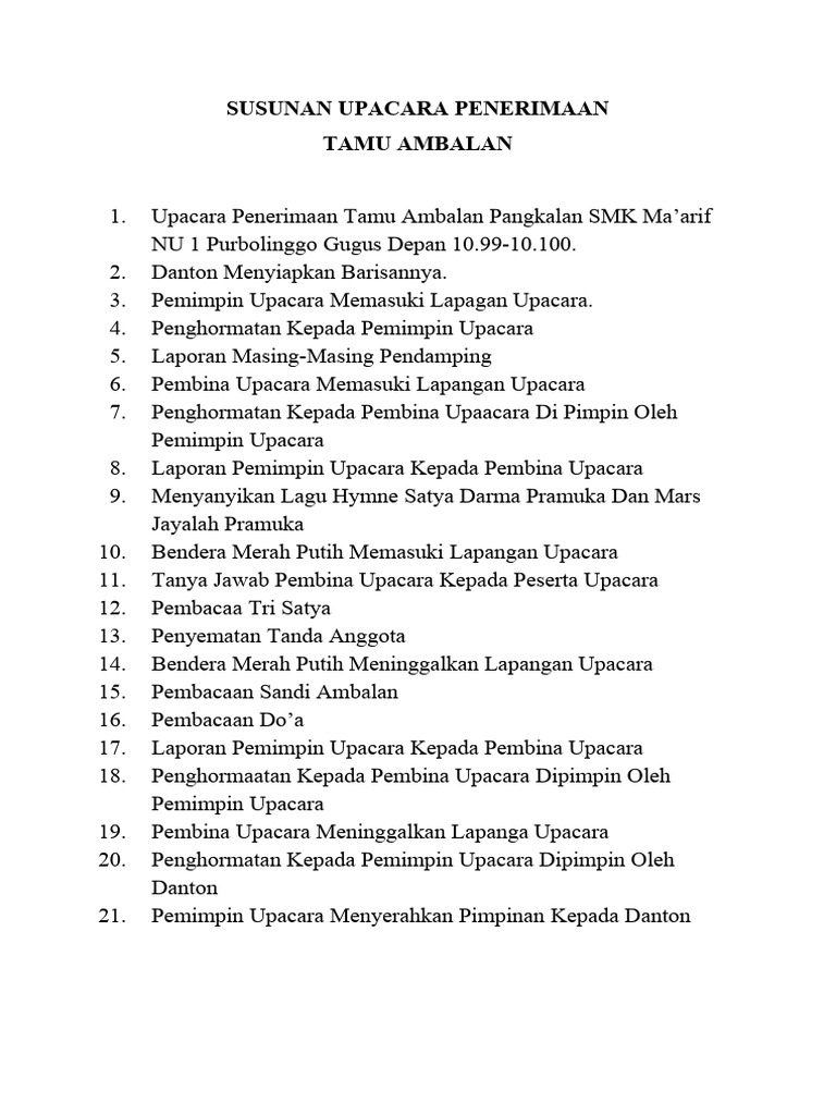 Susunan Upacara Penerimaan Tamu Ambalan 2023 | PDF