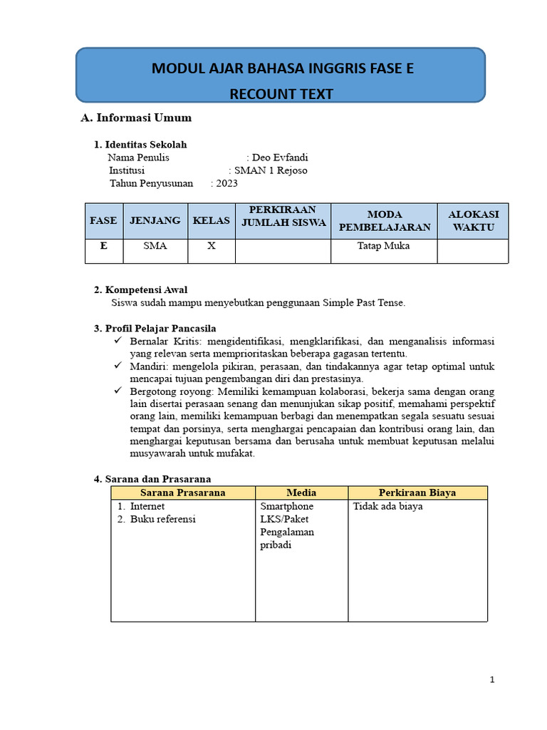 Modul Ajar, Recount | PDF