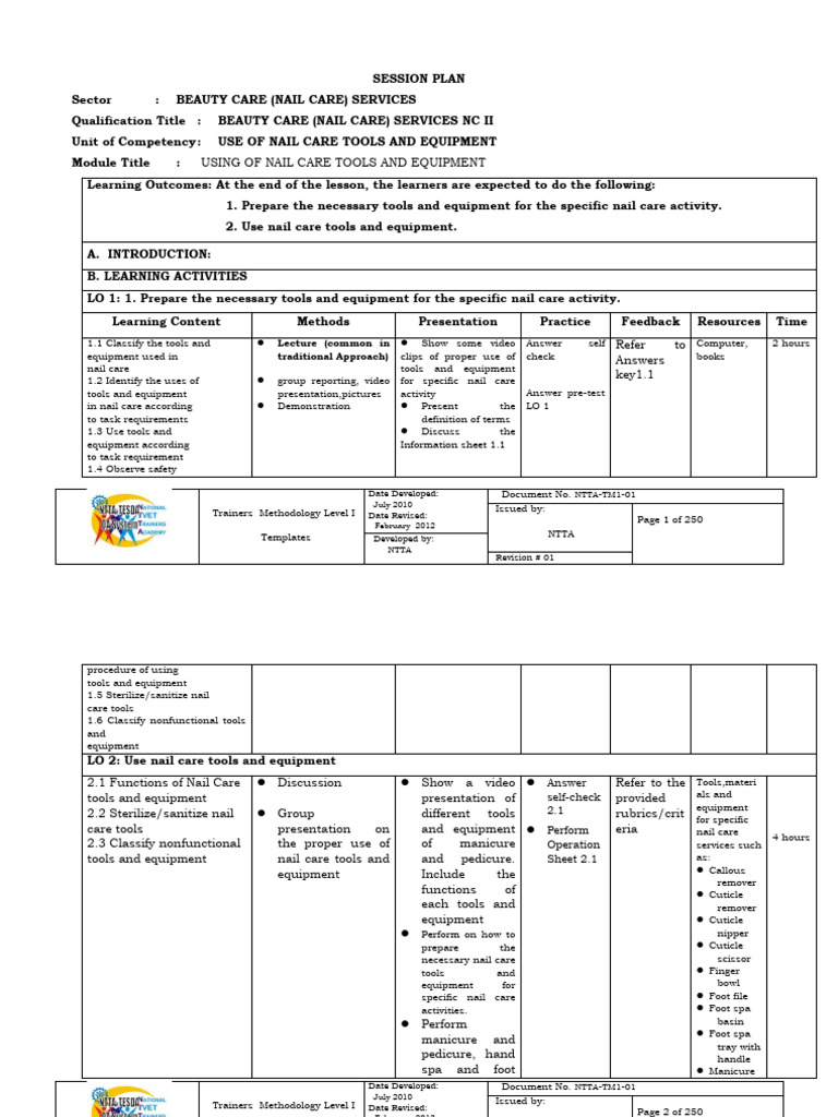 Session Plan | PDF | Nail (Anatomy) | Learning