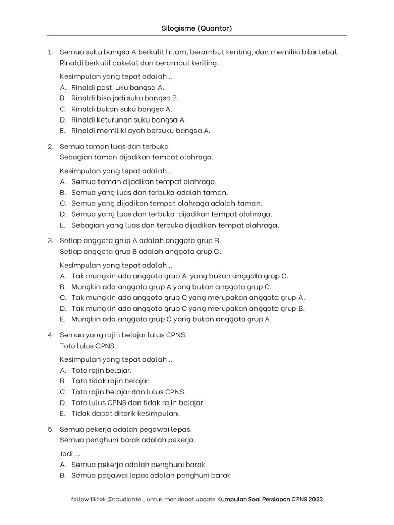 Soal Silogisme (Quantor) (1) | PDF