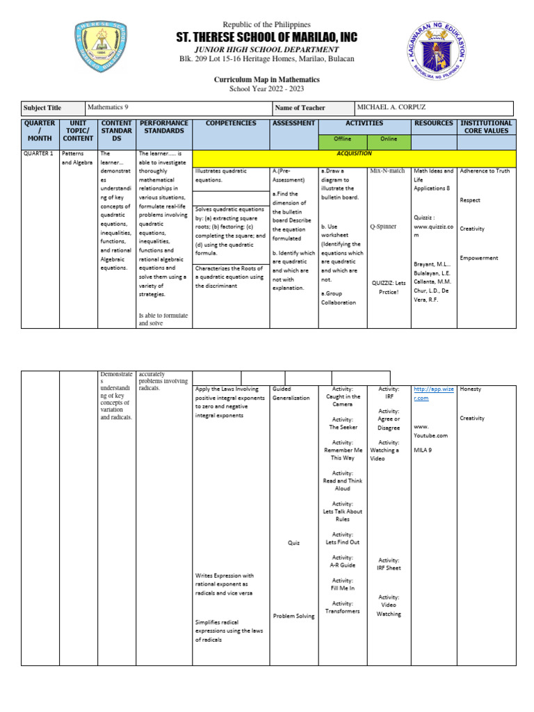Cmap Math 9 | PDF | Quadratic Equation | Equations