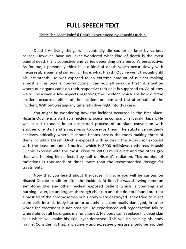 Full Sppech | PDF | Diseases And Disorders | Causes Of Death