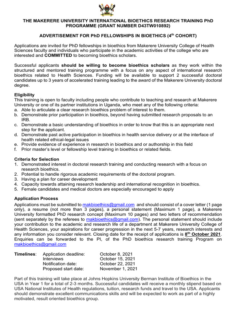 PHD Advert 4 Intake | PDF | Doctor Of Philosophy | Doctorate