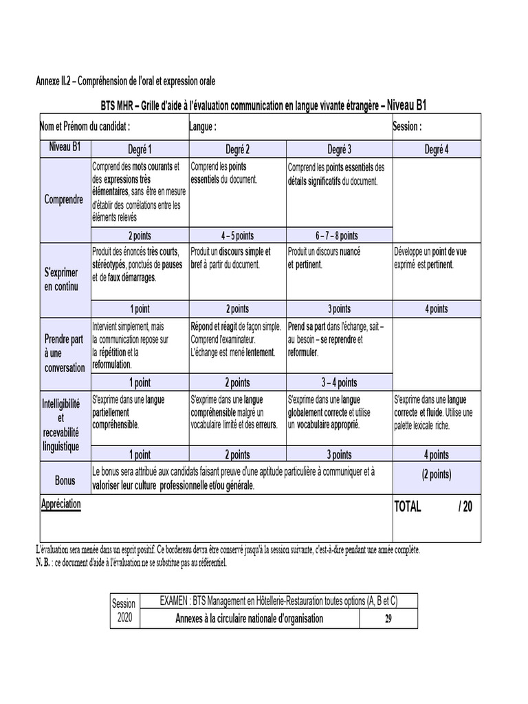 Grille Oral LVB Niveau B1 | PDF | Lexique | Linguistique