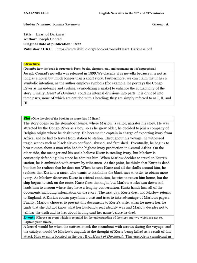 Analysis File | PDF | Heart Of Darkness | Narration