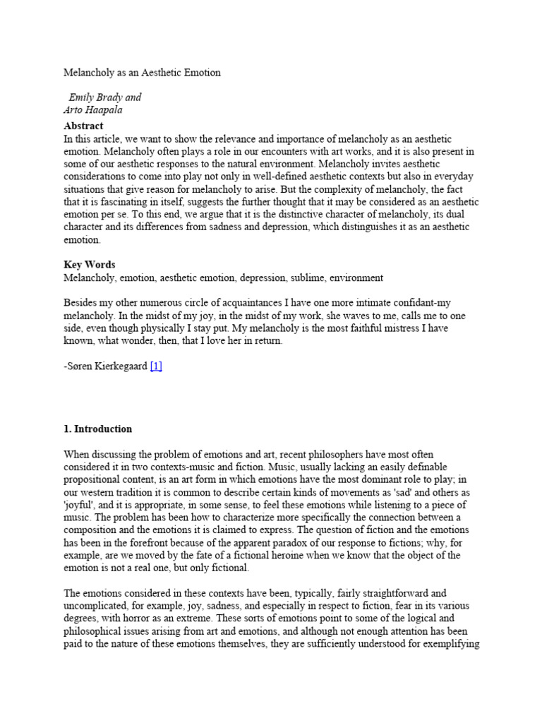 Melancholy As An Aesthetic Emotion | PDF | Emotions | Aesthetics