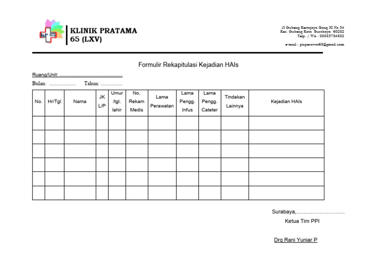 Formulir Rekapitulasi HAIs | PDF Formulir Rekapitulasi HAIs | PDF