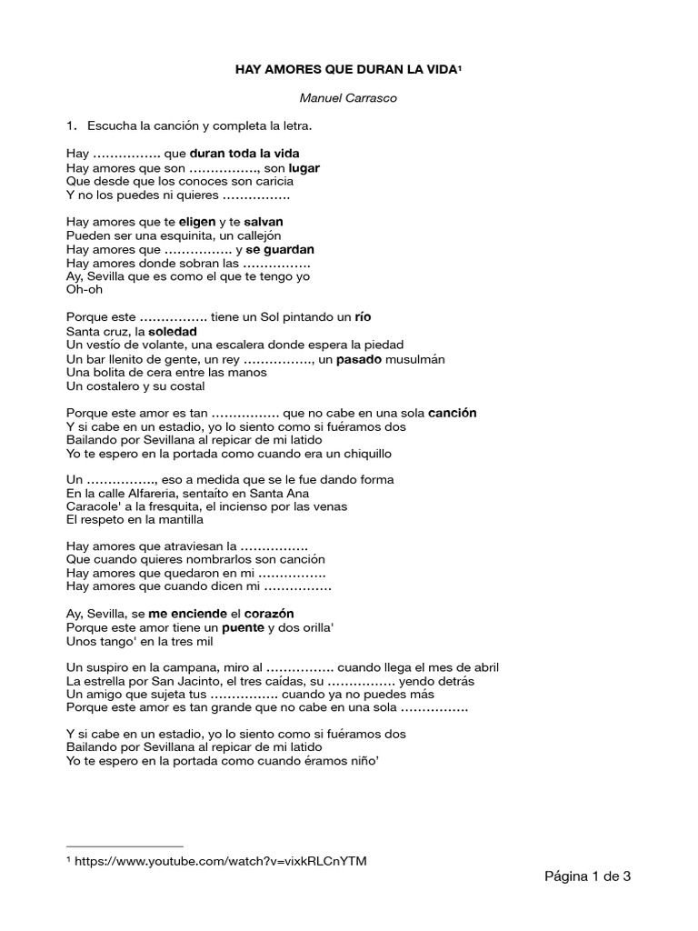 Canción Hay Amores Que Duran La Vida PDF | PDF