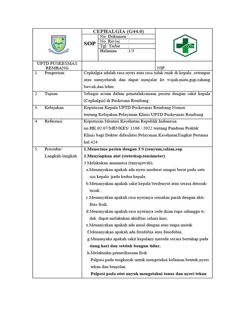Sop Cephalgia 2023 | PDF | Pengembangan Diri | Sains & Matematika